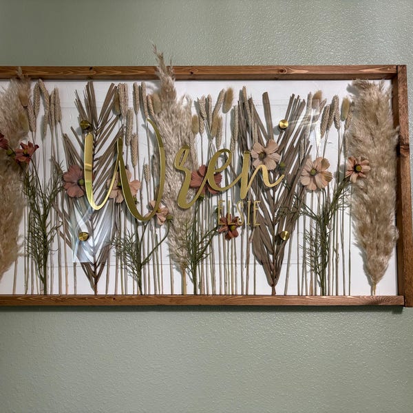 Boho Floral Nursery Name Sign, Boho Decor, Name Sign, Acrylic Overlay ...