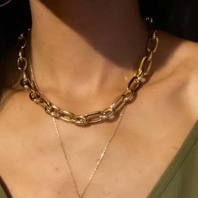 Gold Chain Necklace, Thick Gold Chain, Gold Chunky Necklace, Layering ...