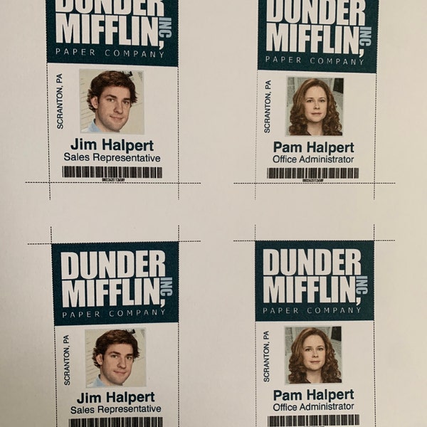 Jim Halpert & Pam Halpert the Office Dunder Mifflin Couple ID Card ...