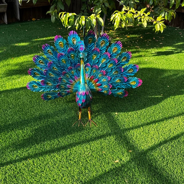 Beautiful Large Metal Peacock Statue Sculpture Garden Yard Art Home Decor Etsy