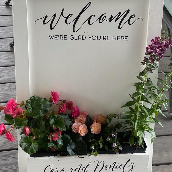 Flower Box Welcome Sign Decal, Wedding Welcome Sign, A Frame Sign Decal ...