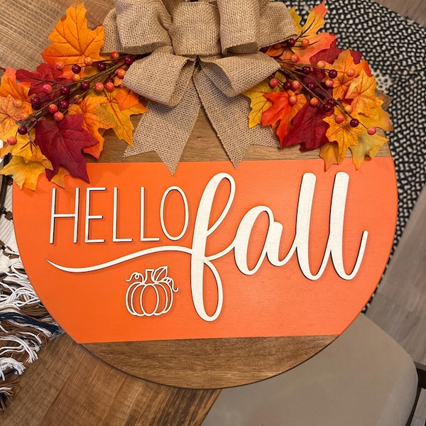 HELLO FALL Door Hanger Hello Fall Front Porch Sign Door Hanger for Fall ...