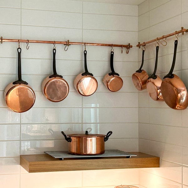 Copper Pipe Pan Utensil Pot Rail 70cm Rack, Steampunk, Rosegold ...