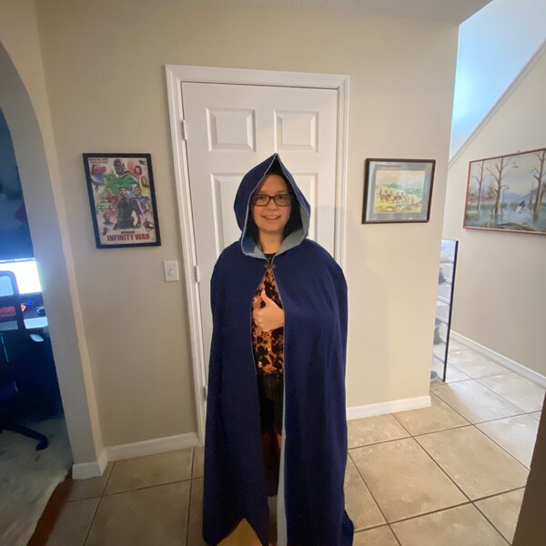Navy/light Blue Reversible Hooded Cloak Flannel - Etsy