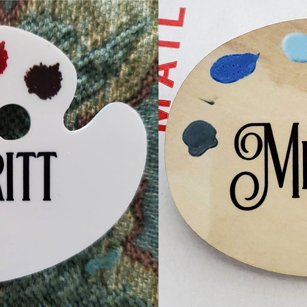 Artist's Name Tags, Palette Shaped Name Badges, Custom Printed Name ...