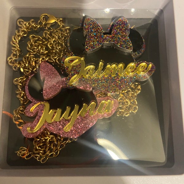 Minnie Mouse Jewelry Set, Custom Bamboo Earrings, Cartoon Name Necklace ...