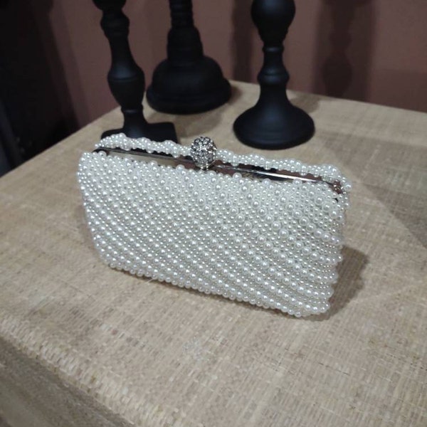Pearl Clutch Bag, Pearl Evening Bag, Bridal Clutch With Pearls, Beaded ...