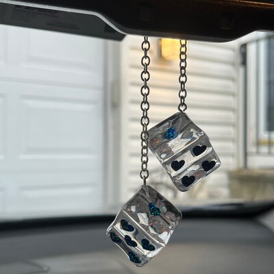 Ice Cube Rear View Mirror Hangers With Hot Pink Sparkle Hearts and ...