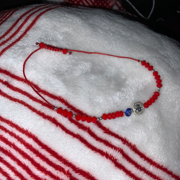 Saint Benedict Evil Eye Bracelet: Red Crystal, Silver Protection - Etsy