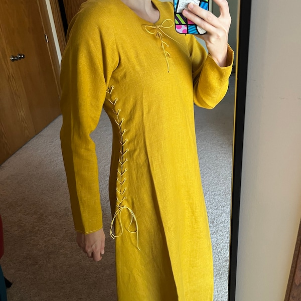 Cotte Simple | Medieval Wide Linen Tied Laced Dress With Binding on ...
