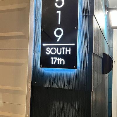 Custom Illuminated LED House Sign Modern , LED House Number, Vertical ...