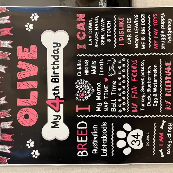 Dog Birthday Chalkboard Sign First Birthday Milestone Sign for Dogs ...