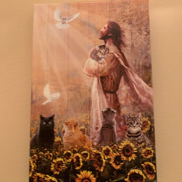 Cats With Jesus Canvas, God Wall Art, Christian Home Decor, Cat Lover ...