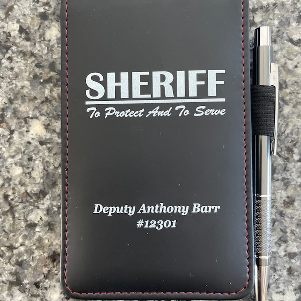 Personalized Sheriff Leatherette Notepad With Pen, Custom Mini Memo Pad ...