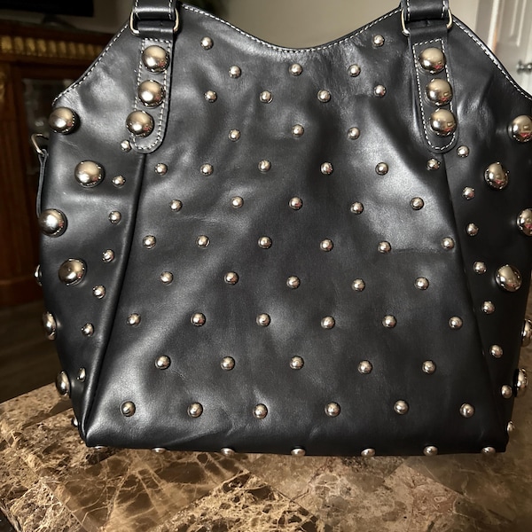 Shoulder Bag With Rivets, Studded Leather Handbag, Luxurious Tote Bag ...