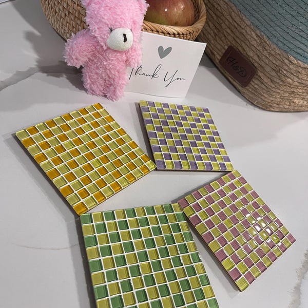 Handmade Square Glass Tile Coaster Set: Colorful Drink Coasters - Etsy