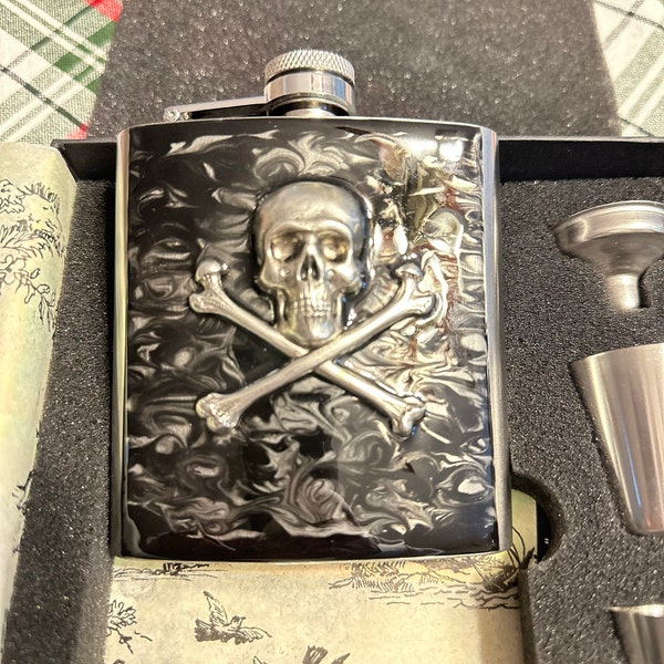 Skull & Crossbones Flask: Hand-painted Gothic Enamel, Personalized ...