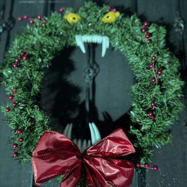 Monster Eating Creepmas Front Door Wreath With Lights, Fang Spookmas ...