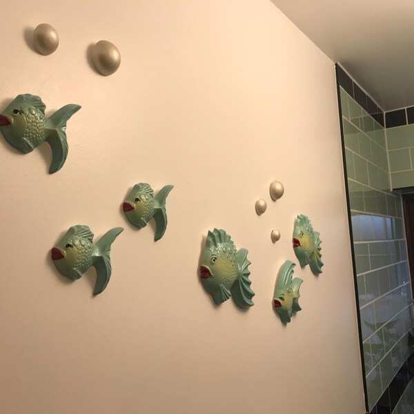 Kitsch Angelfish Wall Plaque Set (aqua & Pink) - Vintage Style, Mid ...