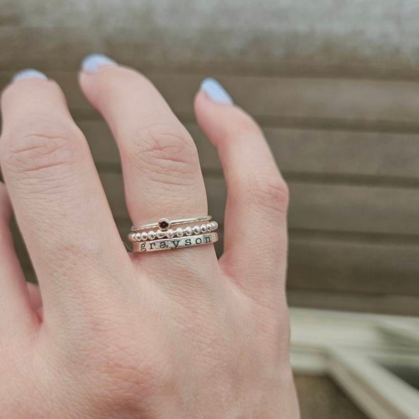 Ring Set Gift for Mom | Stackable Rings | Personalized Name Rings | 14k ...
