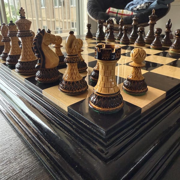 Camel Bone Chess Set Pieces Handmade Hand Carved Slim Floral Unique ...