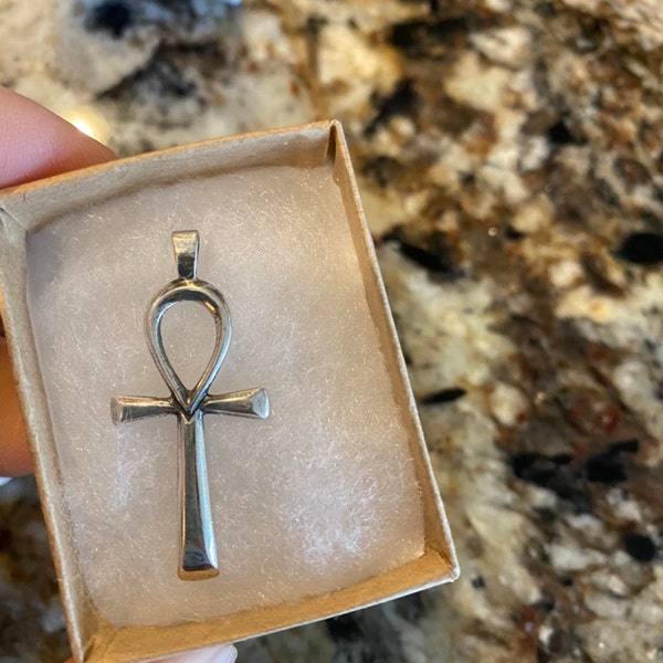 Solid 925 Sterling Silver Ankh Key of Life Pendant Necklace - Handmade ...