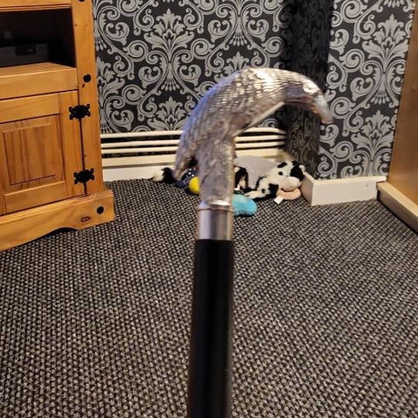 Exquisite Foldable Black Wooden Walking Stick With Silver Raven Handle ...