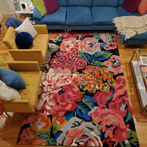 Melting Black & White Irregular Shape Unshape Hand-tufted 100% Wool ...