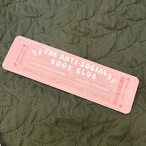 The Anti-social Book Club Bookmark Feminist Bookmark Bookmark Ticket ...