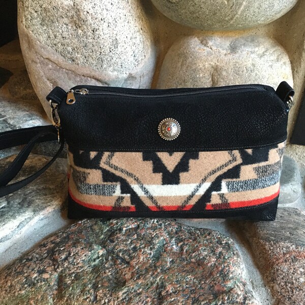 Crossbody Bag Made With Genuine Pendleton Wool in Their Rancho Arroyo Silver Pattern With a ...