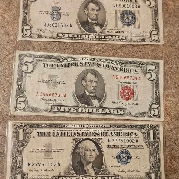 5 Dollar 1928 Cherry Red Seal Legal Tender United States Note Old US ...