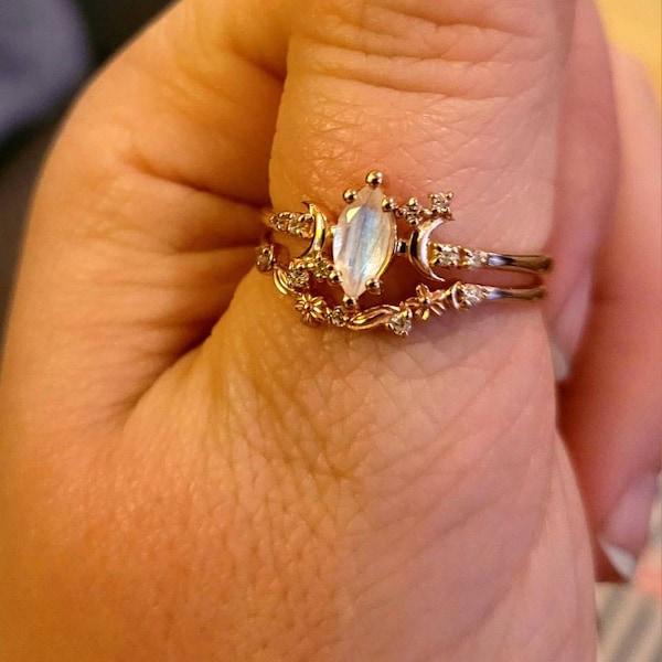 Black Opal Engagement Ring Set 925 Silver Black Opal Wedding Ring Set ...