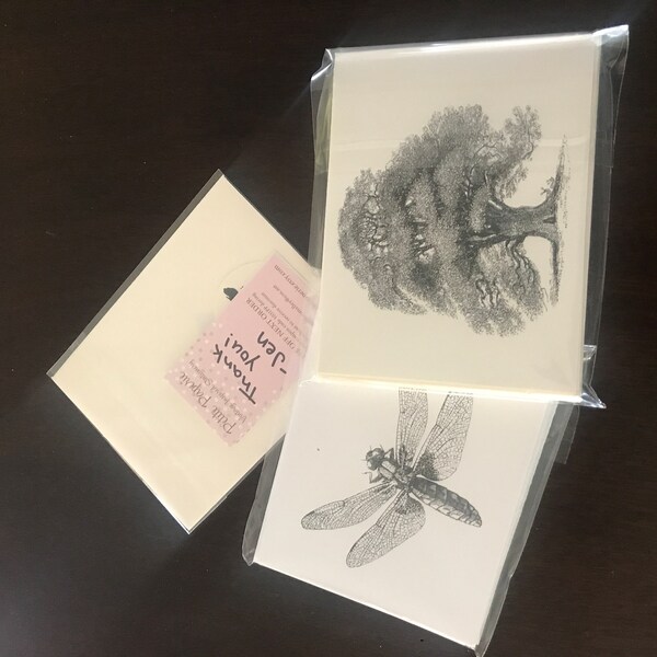 Dragonfly Card Set of 10 in White or Light Ivory With Matching ...