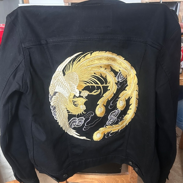 Gold Phoenix Round Sew on Patch Large 12"/ 31cm Japanese Bird Back ...