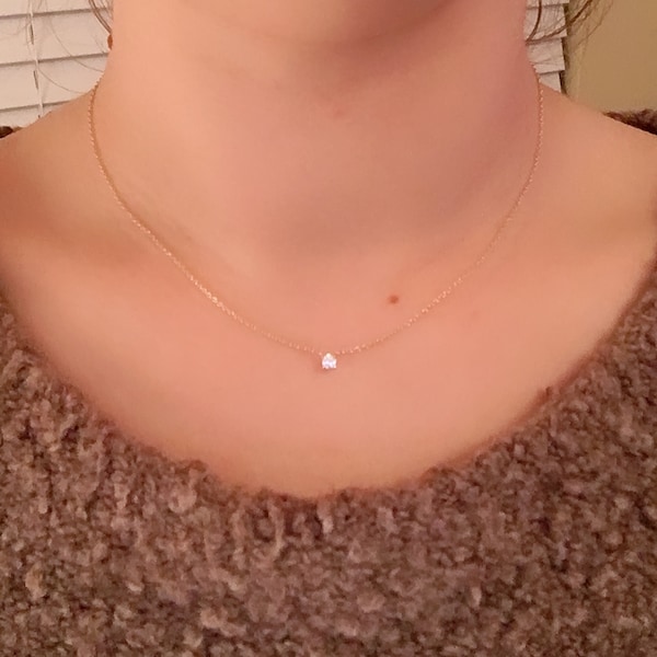 Prong Setting Diamond Necklace / Diamond Solitaire Pendant / Floating ...