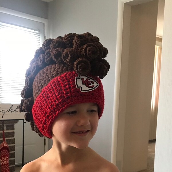 Football Inspired Hats/crochet Hats/mahomes Mohawk/ Kansas City ...