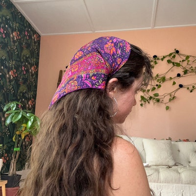 Silk Hippie Boho Bandana, Square Head Scarf, Bohemian Hair Wrap - Etsy