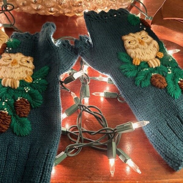Fingerless Mittens With Sparrow, Embroidered Gloves With Bird ...