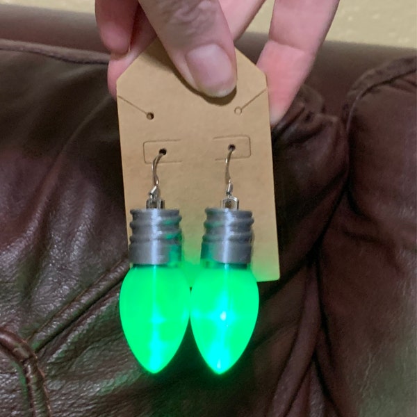 Light up Glowing LED Lightbulb Earrings • Colored Bulb • red Green Teal ...