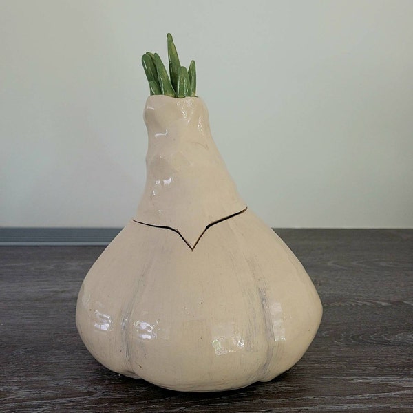 Ceramic Garlic Pot, Garlic Keeper With Grater , Pottery Garlic Holder ...