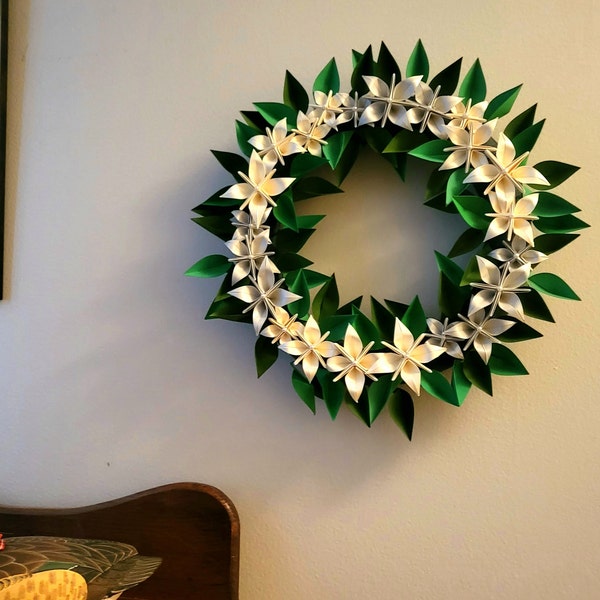 Origami Wreath With Paper Star Flowers, Handmade Holiday Wreath ...
