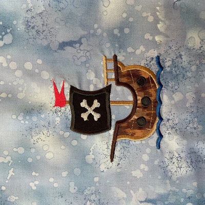 Pirate Ship Applique Design. Pirate Ship Embroidery Design. Pirate ...