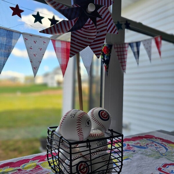 Blue Gingham Party Banner, Bunting, Pennant Flags, Vintage Style ...