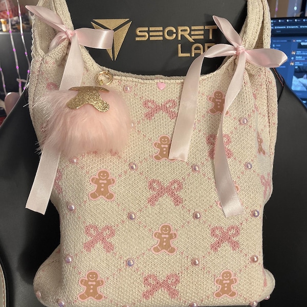 Pink Bow Crochet Shoulder Tote Bag - Etsy