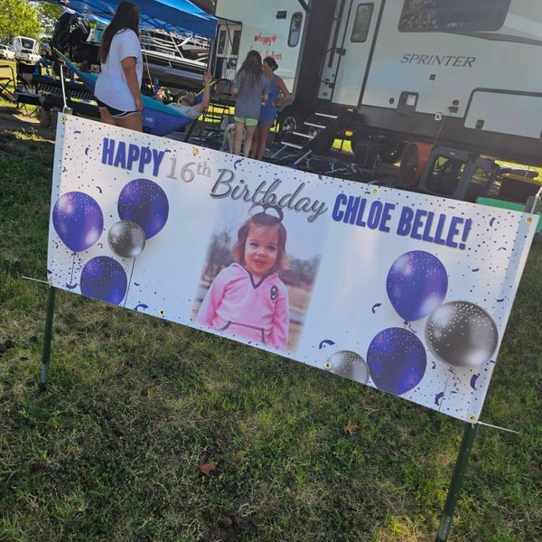 Extra LARGE Birthday Banner With Picture - Gold and Silver Birthday ...