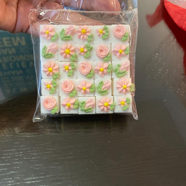 Sugar Cubes With Pink Royal Icing Flower Decoration for Your Tea Party ...