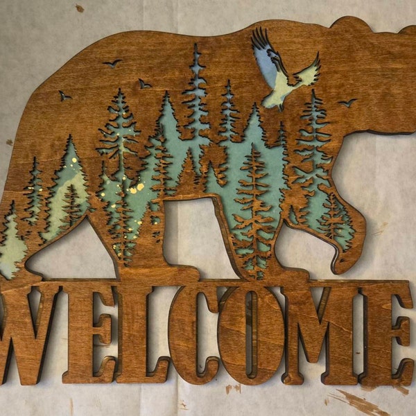 Bear Door Hanger SVG Laser Cut Files, Forest Welcome Sign SVG, Cabin ...
