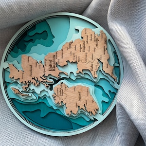 6 Layer 3D Map of the World, Multi layer Panel,laser Cut File. 3D Wood ...