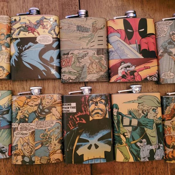 Superhero Flask - Comic Book Flask - Groomsmen Flask - Geek Flask ...