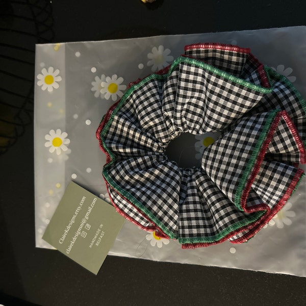 Oversized, Green & White Gingham Scrunchie With Pink and Red Pleated ...